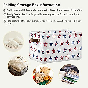 American Stars Storage Basket, 4 of July Large Storage Bin Fabric Collapsible Organizer Bag with Handles 15x11x9.5 inch