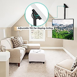 WALI TV Ceiling Mount Adjustable Bracket Fits Most LED, LCD, OLED and Plasma Flat Screen Display 26 to 65 Inch, up to 110 Lbs, VESA 400x400mm (CM2665), Black