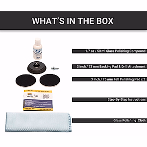 Glass Polish 21005 DIY Windscreen Polishing Kit for Automotive Glass Polishing - Ø 3 inch with Drill Attachment