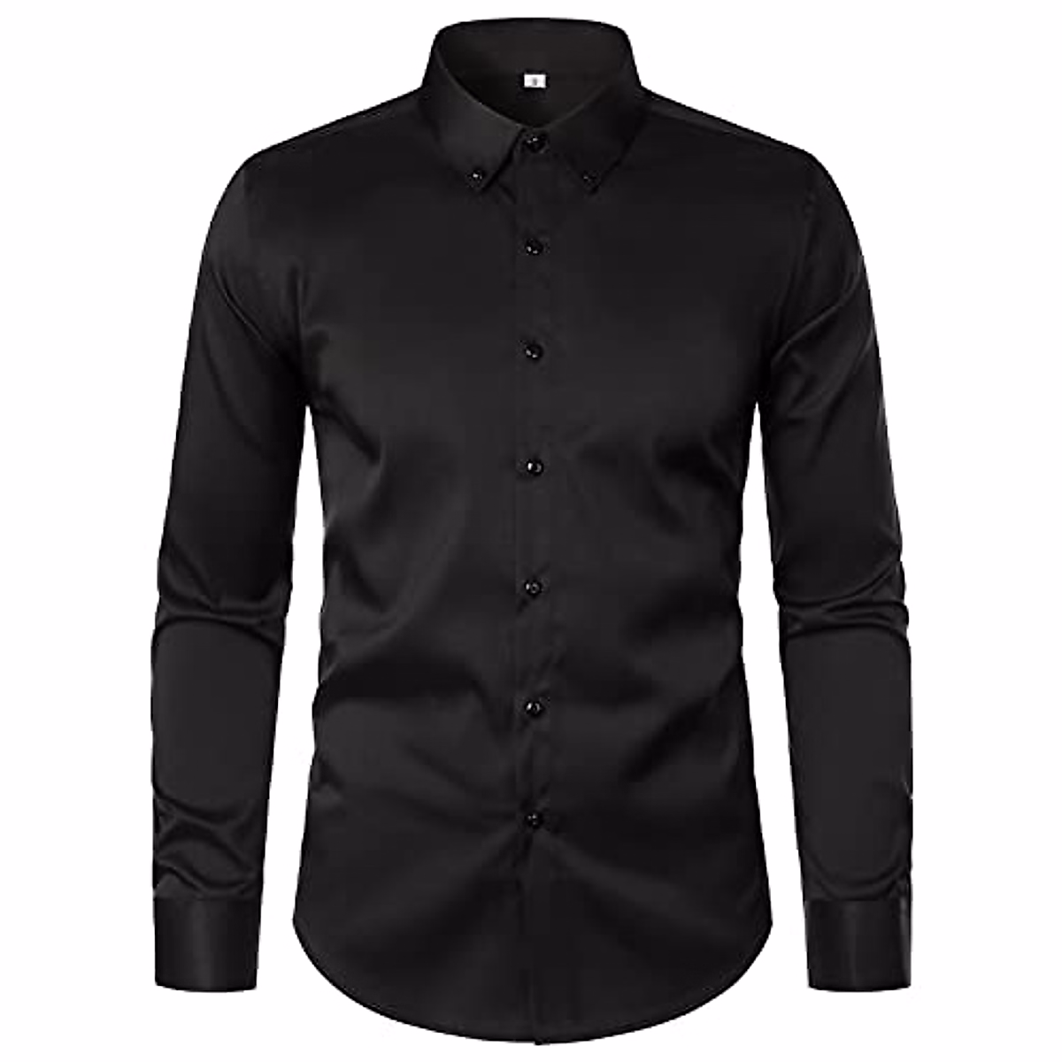 HOOD CREW Men’s Long Sleeve Button Down Shirt Slim Fit Casual Solid Dress Shirts Black 3XL