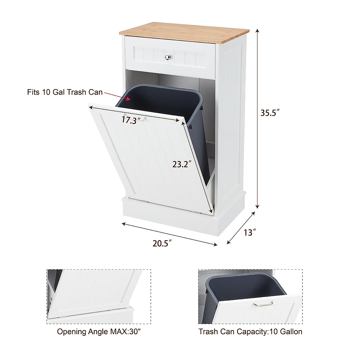 Mdeam Tilt Out Trash Cabinet 10 Gallon Hidden Trash Garbage Can Cabinet for Kitchen,Living Room,White