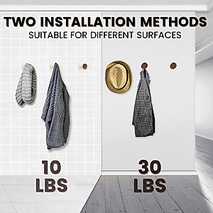 HYBDAMAI Natural Wooden Wall Mounted Hooks (2 Ways,Walnut,6 Packs), Single Coat Hat Rack Wall Mount,for Hanging Coat Towel Cap Bag Purses Jacket Backpack