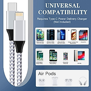 USB C to Lightning Cable,iPhone Charger Fast Charging Cord [Apple MFi Certified] 3Pack 10FT Fast iPhone Charger Cable,Nylon Braided USBC to Lightning Cable for iPhone 14 Pro/13/12 MiNi/11/XR,AirPods