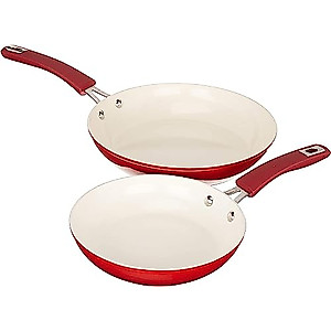 Oster Corbett Forged Aluminum Cookware Set with Ceramic Non-Stick-Induction Base-Soft Touch Bakelite Handle and Tempered Glass Lids, 8-Piece, Gradient Red