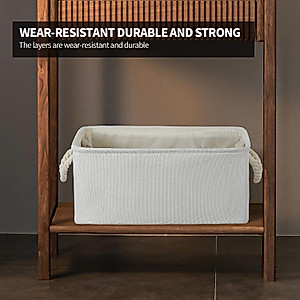 Storage Basket Bins 8 Pack Storage Baskets Bulk for Shelves - Decorative Baskets Storage Cubes Containers W/Handles for Clothes, Books, Home, Garage, Office, Bedroom, Parlor, Car (BeigeWhite)