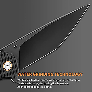 SUMACO Men's small Folding Knife Black Everyday Carry EDC Pocket Knife Safety Liner-Lock Practical Pocket D2 Steel Knife with Clip G10 Lightweight Handle Daily Work Outdoor Camping tactical Knives