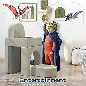 Pelnuies Modular Kids Play Couch, 3 PCS Play Couch for Toddlers 1-3, Comfy Toddler Couch for Playing, Creativing, Sleeping, Convertible Baby Sofa Bed for Boys and Girls, Gray