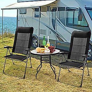 Goplus Folding Patio Sling Chairs, Portable Dining Chair with Headrest, 7 Level Adjustable Backrest, Outdoor Sling Back Chairs for Camping Backyard Garden, Set of 2