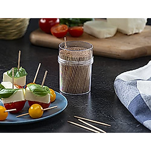 Prestee 2000ct Wooden Toothpicks + Reusable Toothpick Holder Container, Dark Wood - Sturdy Smooth Finish Bamboo Tooth Picks for Teeth, Party Cocktail Picks, Toothpicks for Appetizers, 100% Natural