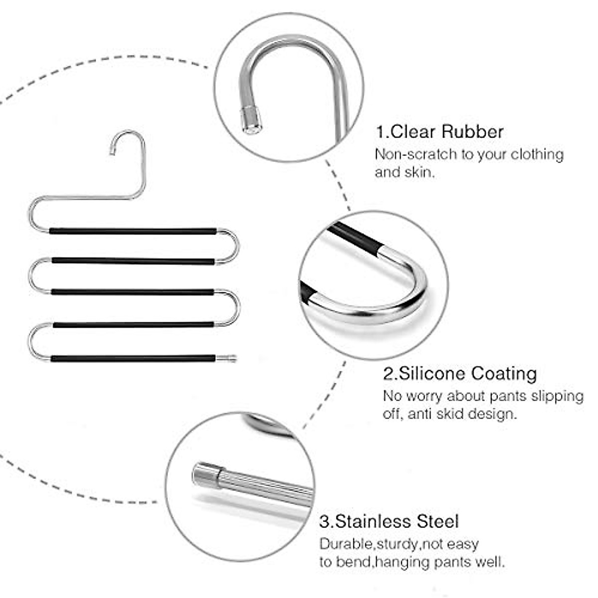 Myfolrena Hangers for Pants Clothes Hanger Non Slip Updated S-Shaped 5 Layers Hangers Closet Space Saver for Jeans Scarf Tie(4-Pack)