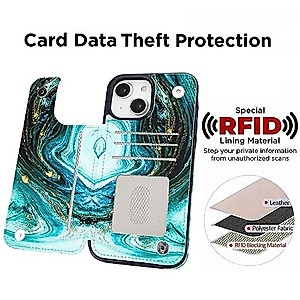 uCOLOR Compatible with iPhone 14/15 Plus 6.7" Wallet Case with Card Holder Slots Folio Flip PU Leather Kickstand Magnetic Clasp and RFID Blocking Cover (Blue Marble)