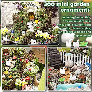 300 Pcs Miniature Fairy Garden Accessories Fairy Garden Kit Mini Animals Mushroom Flower Tiny Animals Figurine Mini Resin Figures Outdoor Micro Landscape Ornaments for Dollhouse Bonsai Terrarium Decor