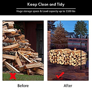 Goplus 8ft Firewood Log Rack, Outdoor Heavy-Duty Firewood Storage Holder w/Sturdy Steel Tubular Frame, Easy Assembly Rustproof Fireplace Wood Stacker for Fireplace, Patio, Deck, Fire Pit, 8ft Black