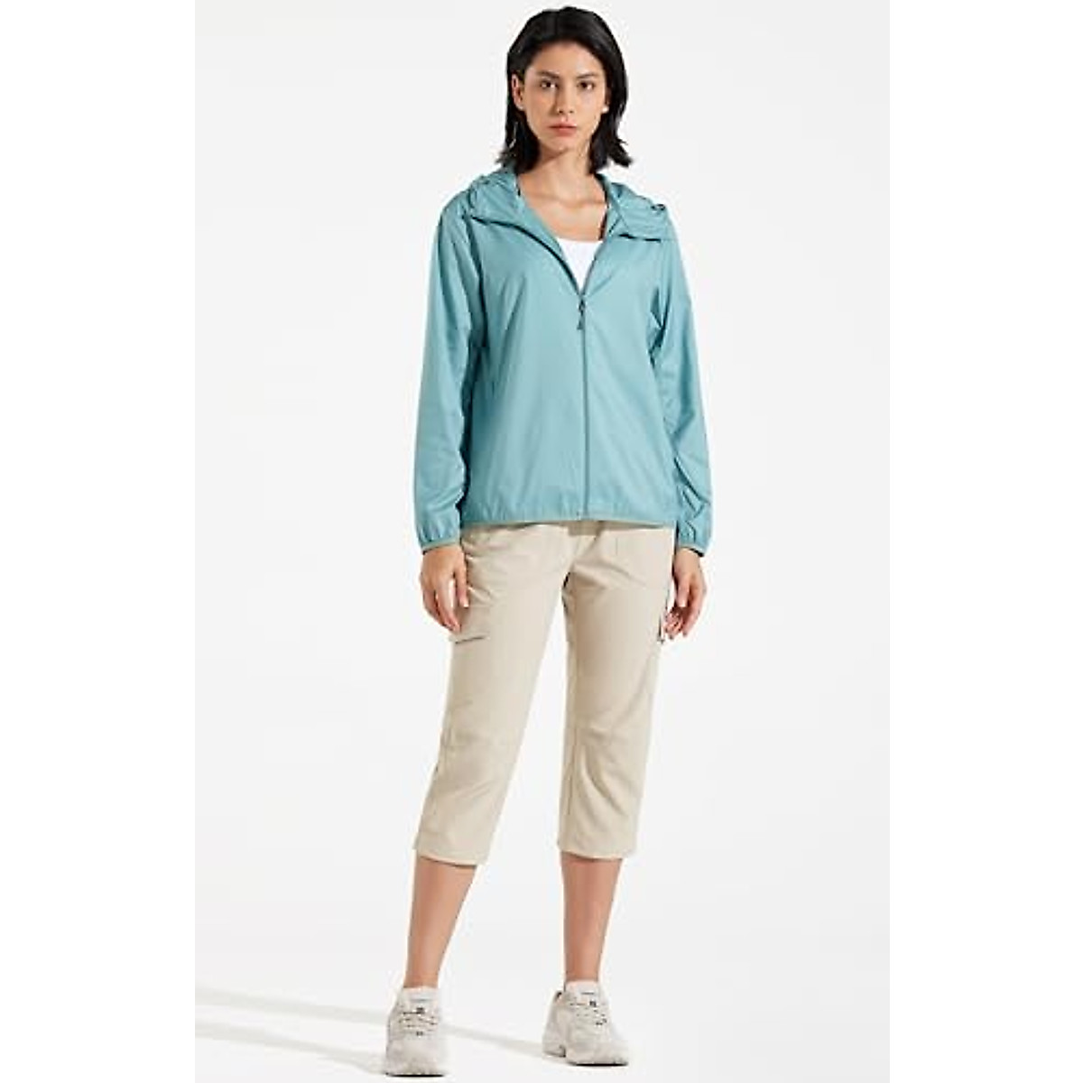 Libin Women's Cargo Capri Hiking Pants Lightweight Quick Dry Cropped Pants Summer Casual Outdoor with Zipper Pockets, Khaki, Medium