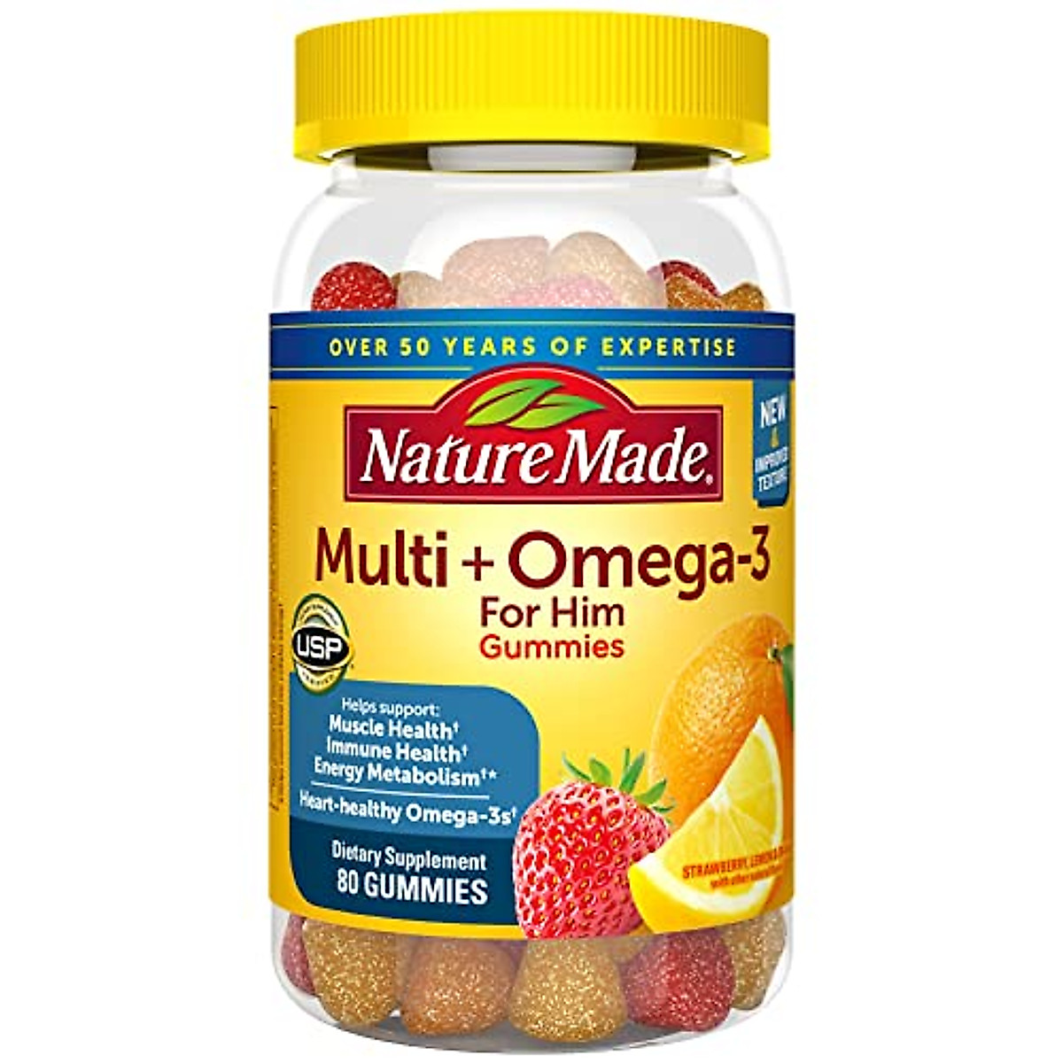 Nature Made Multivitamin for Him with Omega-3, Mens Multivitamins for Daily Nutritional Support, Multivitamin for Men, 80 Gummy Vitamins and Minerals, 40 Day Supply