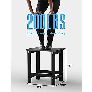 MXIMU Outside Adirondack Square Side Table, Weather Resistant Patio Table, Outdoor End Tables for Backyard, Pool, Indoor Companion, Front Porch (Single Layer, Black)