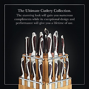 Hammer Stahl 21 Piece Knife Block Set | Classic Kitchen Knife Set | Stainless Steel Knife Set with Rotating Bamboo Block | Cooking Knife Set | The Ultimate Kitchen Collection