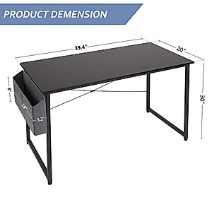 BOLUO 39 inch Black Computer Desk for Small Space Study Writing Desk Home Office Table Work PC Simple Modern Deak with Storage Bag 40"