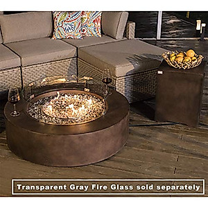 COSIEST 2-Piece Outdoor Propane Firepit Table Set w Tank Table, 40.5-inch Dark Fire Table 50,000 BTU w Bronze Round Base,Wind Guard and 16 inches Tank Side Table 20lb for Garden,Pool