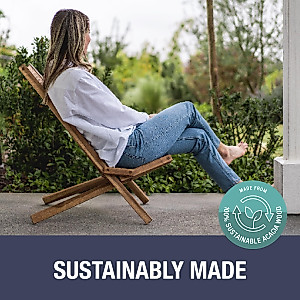 CleverMade Tamarack Folding Wooden Outdoor Chair -Stylish Low Profile Acacia Wood Lounge Chair for the Patio, Porch, Lawn, Garden, Assembly Required, Cinnamon