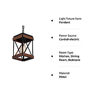 Fivess Lighting Rustic Farmhouse Pendant Light with Wood and Metal Cage, One-Light Adjustable Chains Industrial Mini Pendant Lighting Fixture for Kitchen Island Cafe Bar, Black
