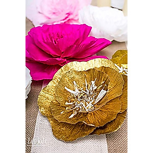 Letjolt Paper Flowers Decorations for Wall Fall Flower Decor 1st Birthday Backdrop Wedding Flower Birthday Baby Shower Nursery Wall(Rose Pink White Golden Set 6)