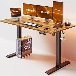 Marsail Electric Standing Desk, 55 * 24 Inch Height Adjustable Sit Stand up Desk with 3 Memory Preset, Headphone Hook Computer Desk Workstation for Home Office, Treadmill Pad