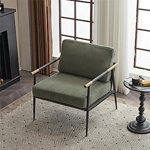 Penifun Modern Chic Accent Metal Frame, Upholstered Chenille Living Room Chairs with Removable Seat & Back Cushion, Comfy Leisure Lounge Reading Side Armchair for Bedroom, Green
