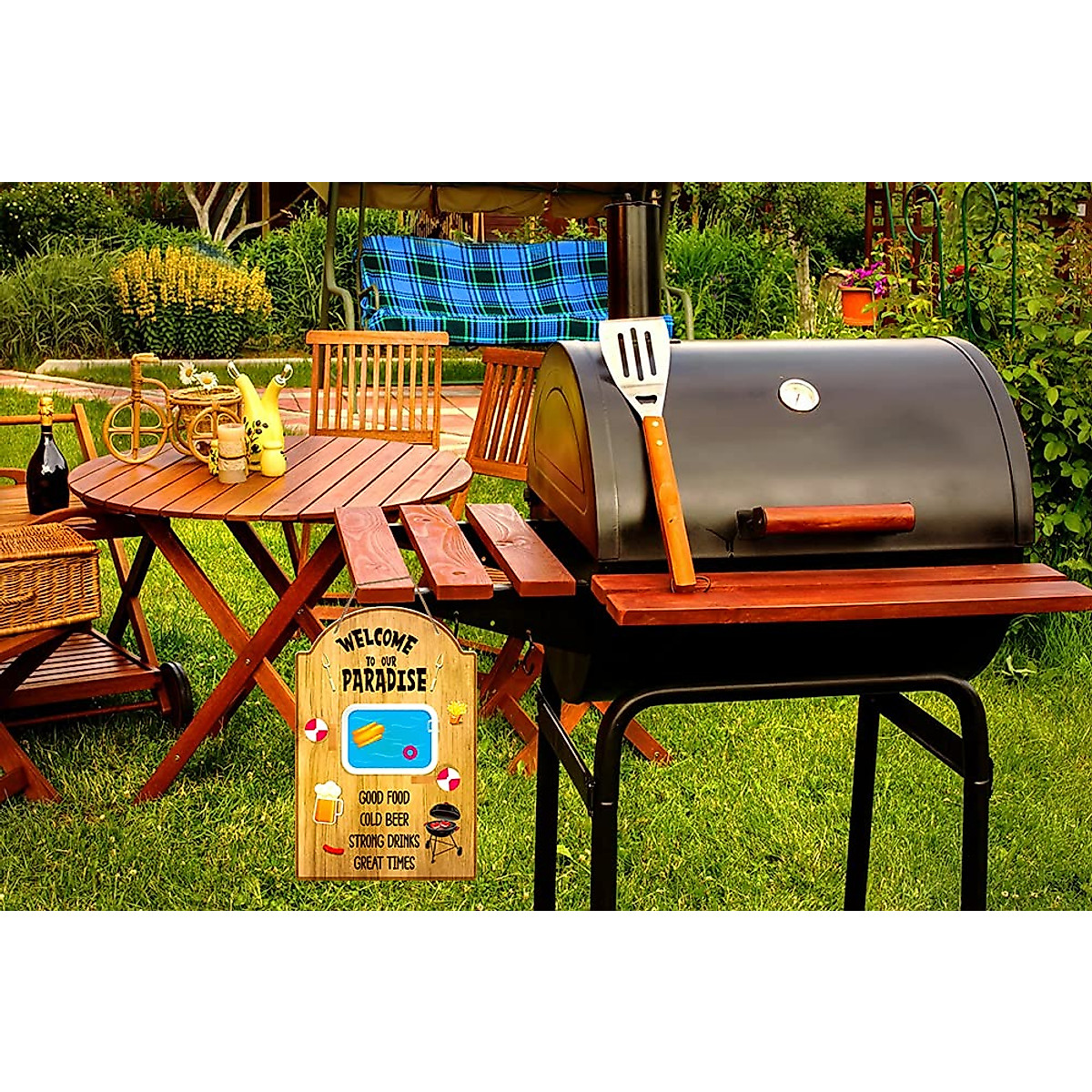 FLYAB Funny Patio Decor Sig Welcome to Our Paradise Sign 8"x12" Patio Decoration Sign Outdoor Pool Backyard Bar Sign Farmhouse Sign Plaque for Backyard Home Wall Decoration