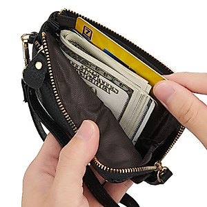 ZOOEASS Women Leather Coin Purse,Large Opening For Easy Access,With Wrist Strap(Black)