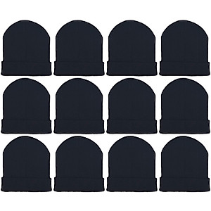 12 Pack Winter Beanie Hats for Men Women, Warm Cozy Knitted Cuffed Skull Cap, Wholesale