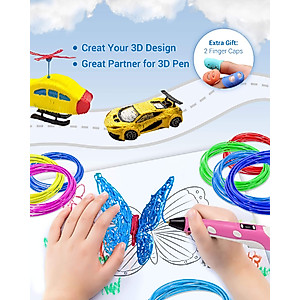 24 Colors 3D Pen PLA Filament Refills, 1.75mm Premium Filament for 3D Printer/3D Pen, Each Color 10 Feet, Total 240 feet, with 2 Finger Caps by SONGTIY, Christmas Gifts