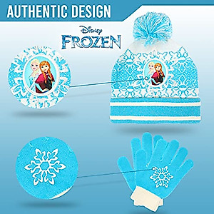 Disney Frozen Girls and Toddler Beanie Hat and Toddler Snow Gloves, Elsa and Anna Kids Toddler Winter Hat with Snow Gloves