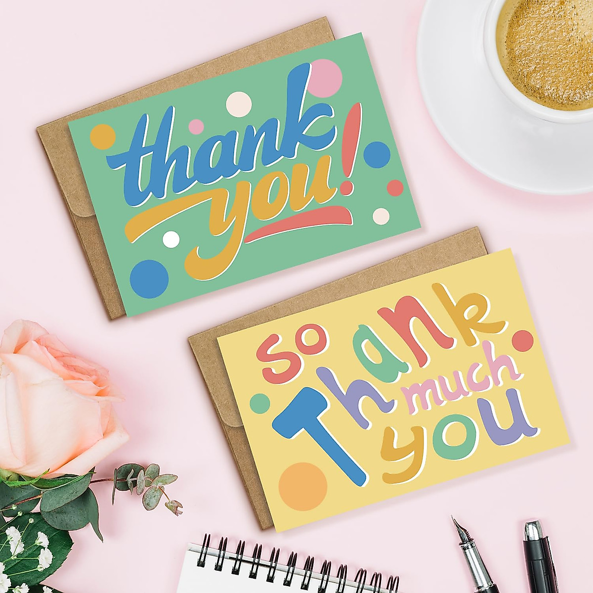 WEIZHEN Blank Cards,24-Pack Thank You Cards Set - Assorted in 6 Styles with Rustic Envelope- Perfect for Handwritten Messages,4x6 inch