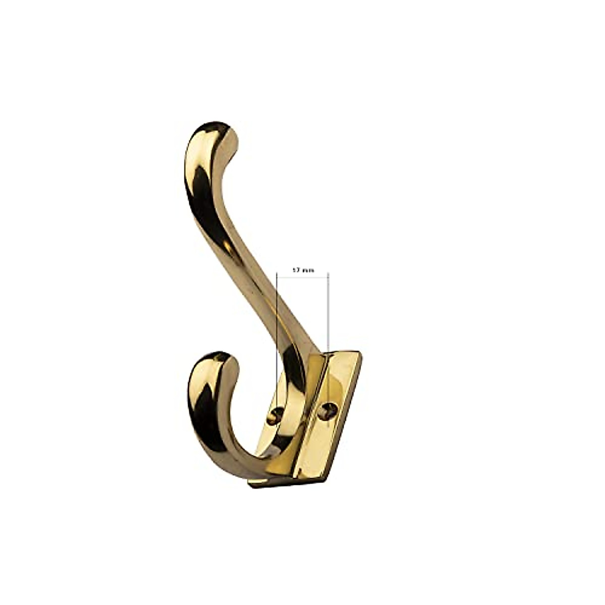 Solid Brass Retro Coat and Hat Hook Rectangle Base with Matching Brass Screws Finished in Polished Brass Heritage Multi Purpose Hook