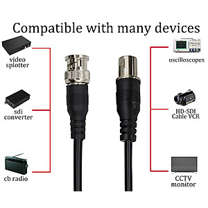 HCFeng BNC Male to Dual BNC Female Adapter Cable BNC RG-58/U Grade Coaxial Y Splitter Cable BNC Female to DIN (75Ohm) RG59 Video Adapter Cable for Security Camera CCTV Systems[2pack/1.3ft]