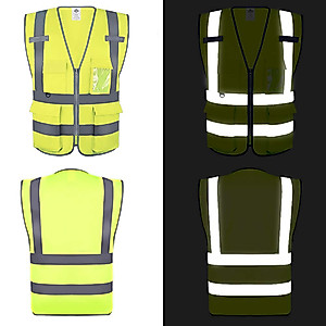 Dazonity High Visibility Safety Vest with Multi Pockets and Zipper, 10 Packs,Reflective Strips, Fit for Men & Women, Work, Construction,Cycling, Runnning, Surveyor, Volunteer (Yellow-XL)