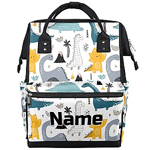 Dinosaur Personalized Diaper Bag Backpack with Name Dinosaur Custom Backpack Mommy Nappy Baby Bag Waterproof Casual Travel Daypack Tote Bag for Mom Dad Unisex Gifts