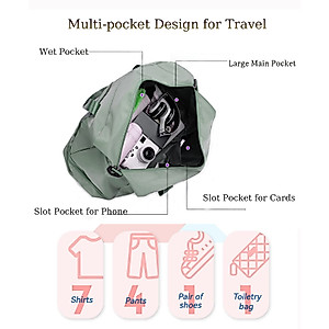 Travel Gym Tote Bag for Women,Duffle Carry On Bag,Weekender Overnight Bags for Women Large Tote Sport Bag for Women with Dry Wet Pocket,Green