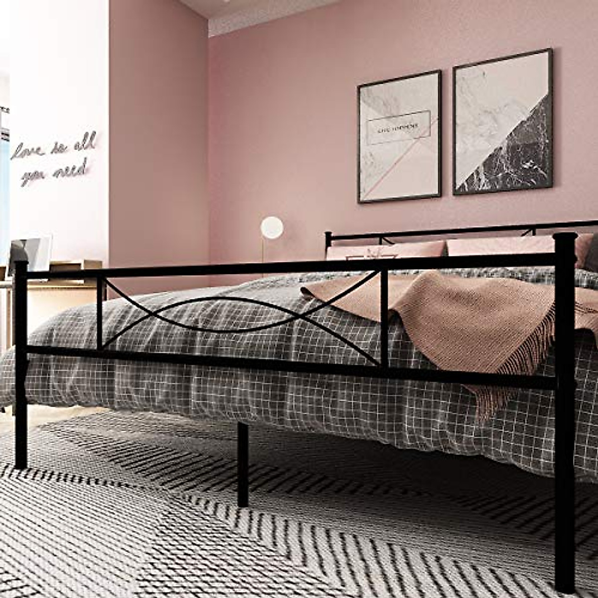 Weehom Full Size Metal Bed Frame Mattress Foundation/Platform Bed Heavy Duty Steel Slat Best for Kids Adults Student Black