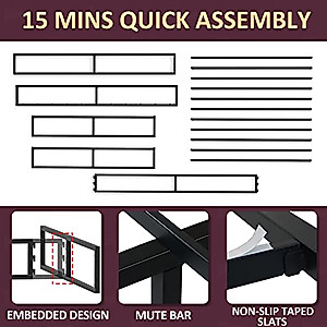 Bilily 10 Inch Queen Bed Frame with Steel Slat Support, Low Profile Queen Metal Platform Bed Frame Support Mattress Foundation, No Box Spring Needed/Easy Assembly/Noise Free