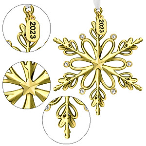 West style 2023 Golden Christmas Tree Ornaments–Metallic Snowflake Hanging Home Deco Hanging Pendant Holiday Keepsake Gift (C, Golden Snowflake)