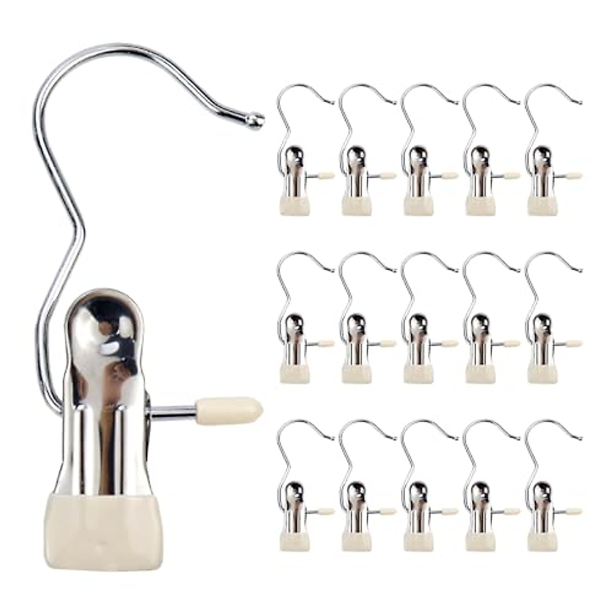 Woogim 15 Pcs Laundry Hanging Hooks Clips 110mm Length Multi-Functional Hooks for Home Travel Clothes & Socks Stainless Steel Upgrade Widen