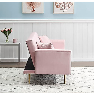 Tufted Upholstered Velvet Modern Futon Loveseat Sleeper Sofa Bed Convertible Couch Daybed,Folding Sofá Beds Recliner,Small Love Seat 2-Seat Couches with Toss Pillows&Metal Legs for Living Room