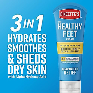 O'Keeffe's Healthy Feet Intense Renewal Cream with Alpha Hydroxy Acid; Softens and Exfoliates Extremely Dry; Callused Feet; 3oz Tube (Pack of 1)