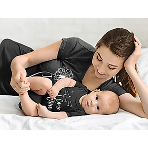 QLIPIN Mom and Me Matching Shirt Mama and Baby Matching Outfits Dandelion Print Tshirt I Made A Wish I Came True Baby Mother Family Outfit Set