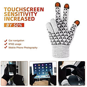 Nertpow Winter Gloves Touchscreen Gloves 3 Packs, Gloves for Men Knit Anti-slip, Gloves for Women with Warm Fleece Lined(Black&Black_White&Soft_Gray_White-M)