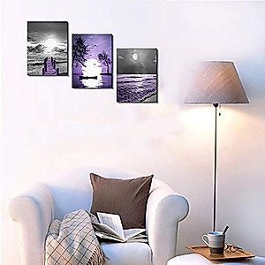 wall decorations for living room 3 Piece framed canvas wall art bathroom artwork for wall painting office bedroom wall decor Black and white ocean purple Landscape modern family Posters home decor
