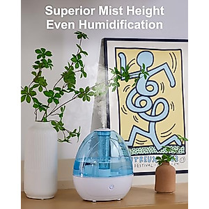 2L Cool Mist Humidifier for Bedroom with Nightlight, 30H Runtime, 360° Nozzle, Auto Shut-Off, Easy to Fill and Clean, Ideal for Home and Baby Nursery