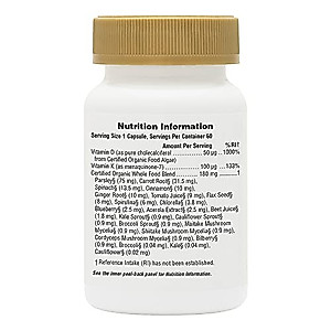 NaturesPlus Source of Life Garden Vitamin D3 & K2 - 60 Vegan Capsules - Promotes Bone Support, Immune Function, Cardiovascular Health & Mood Balance - Vegan, Gluten Free - 60 Servings